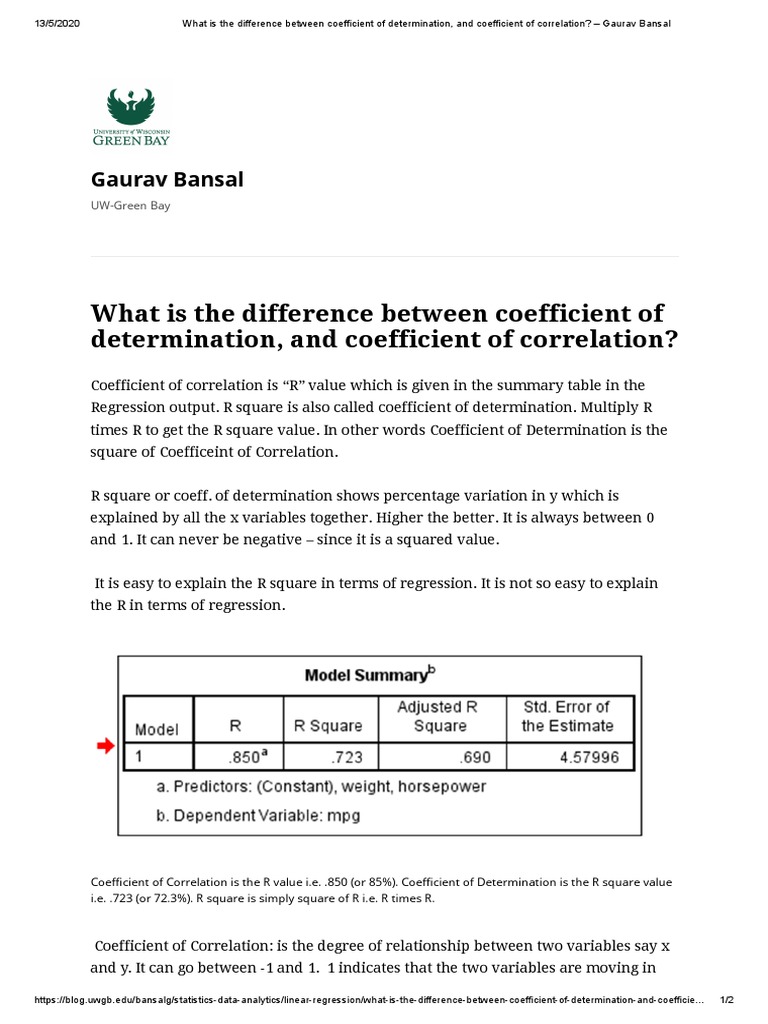 What Is The Difference Between Coefficient Of Determination And Coefficient Of Correlation
