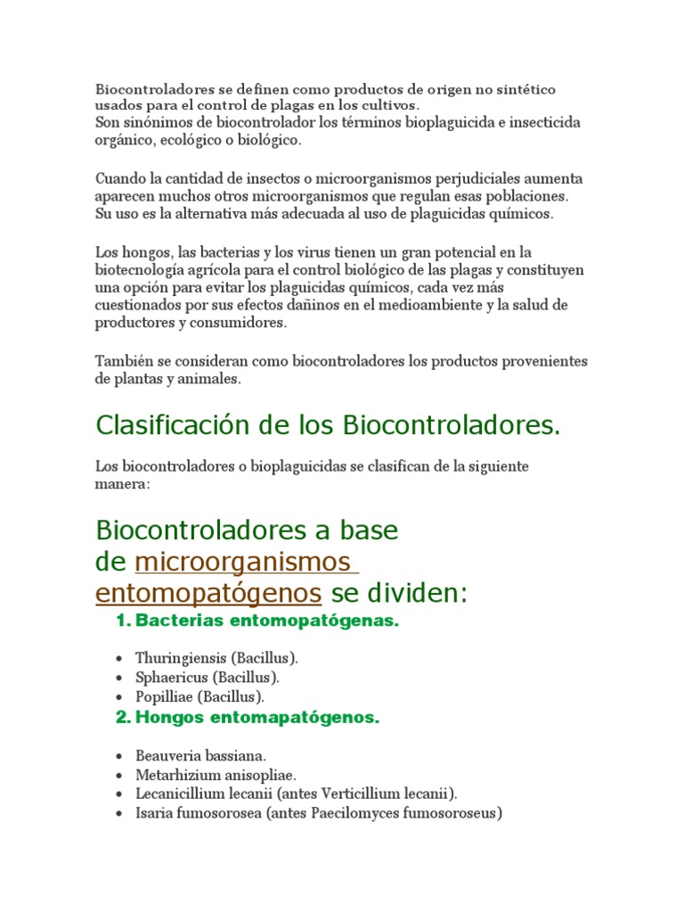 Biocontroladores: Métodos y Aplicaciones | PDF | Plaga (organismo ...