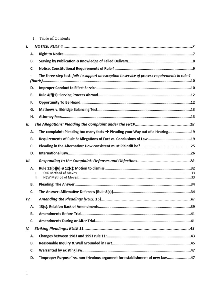Civ Pro Outline | PDF | Pleading | Federal Rules Of Civil Procedure