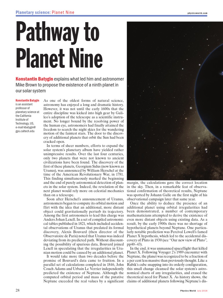 Pathway To Planet Nine: Konstantin Batygin | PDF | Neptune | Planets