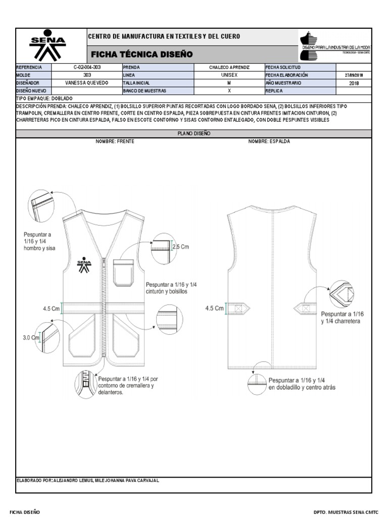 303 Ficha Chaleco Aprendiz PDF | PDF | Ropa | Textiles