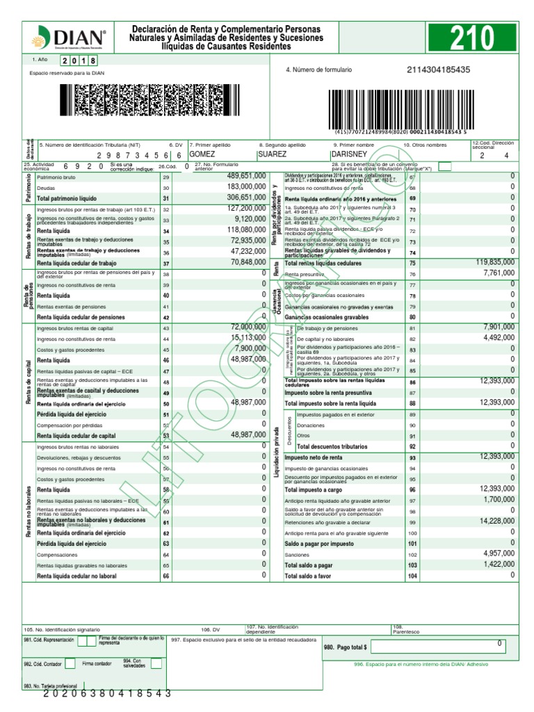 Mi Primera Declaracion Darisney | PDF | Impuesto sobre la renta | Pagos