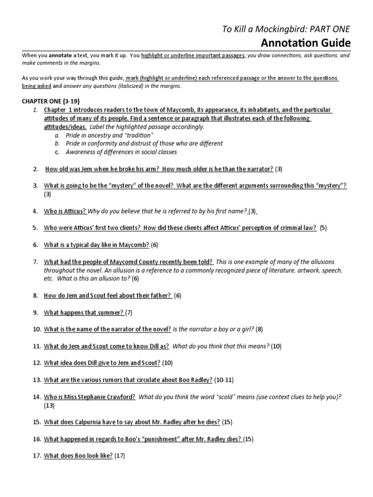 Annotation Guide: To Kill A Mockingbird: PART ONE | Download Free PDF ...