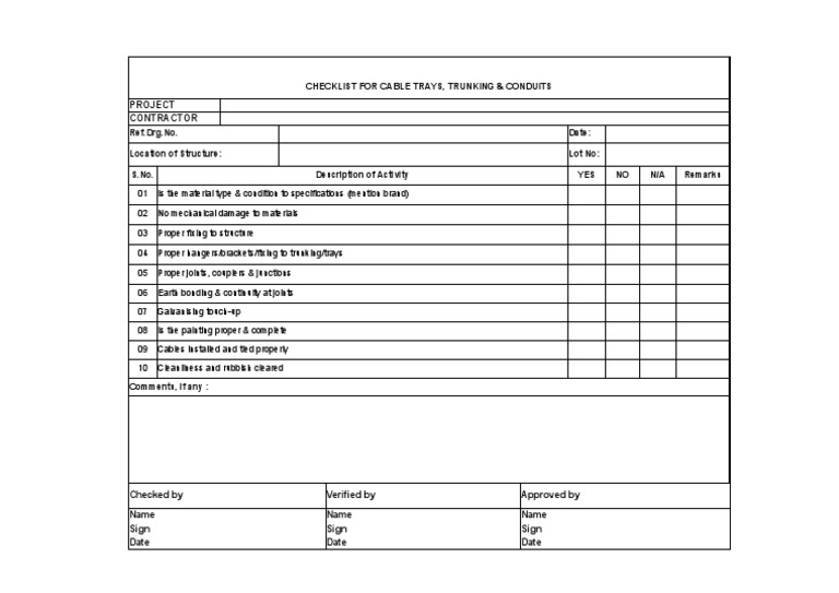 QA Checklist For Cable Trays Trunking and Conduits | PDF