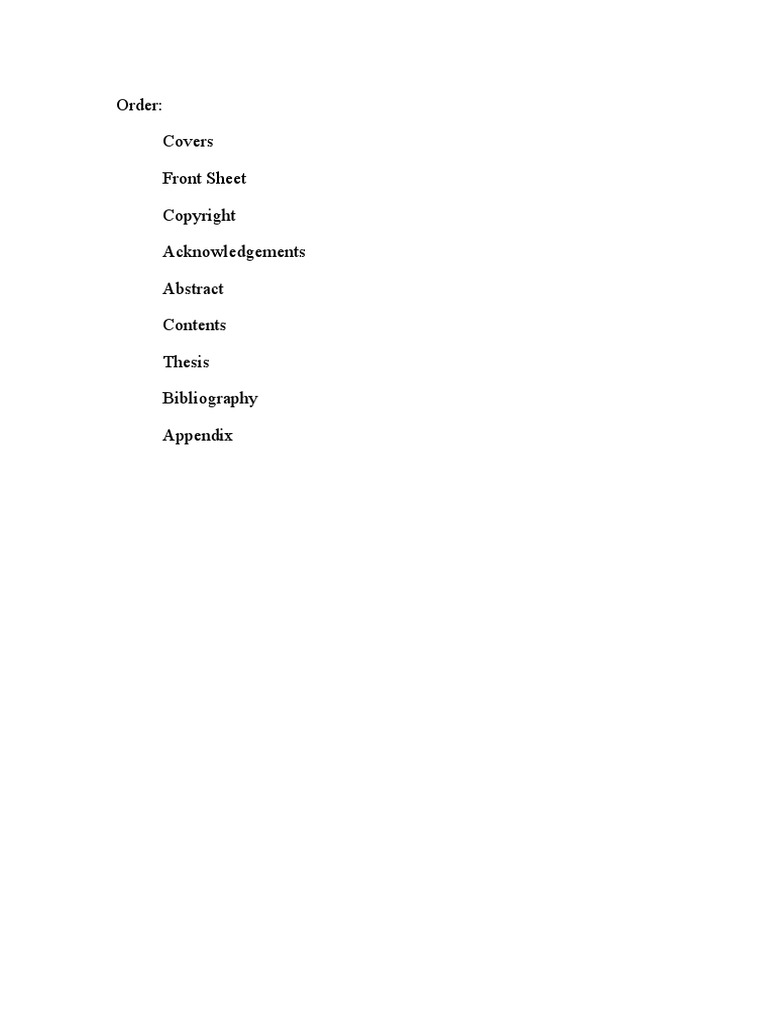 Order: Covers Front Sheet Acknowledgements Thesis Bibliography Appendix | PDF