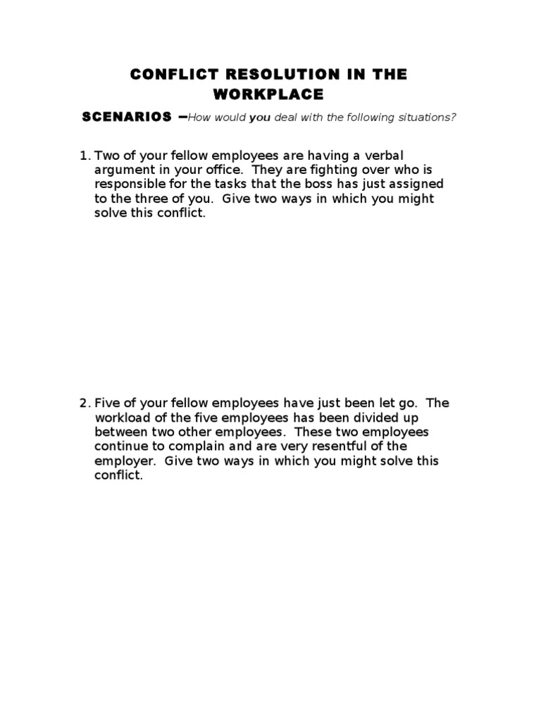Conflict Resolution in The Workplace - Scenarios | PDF