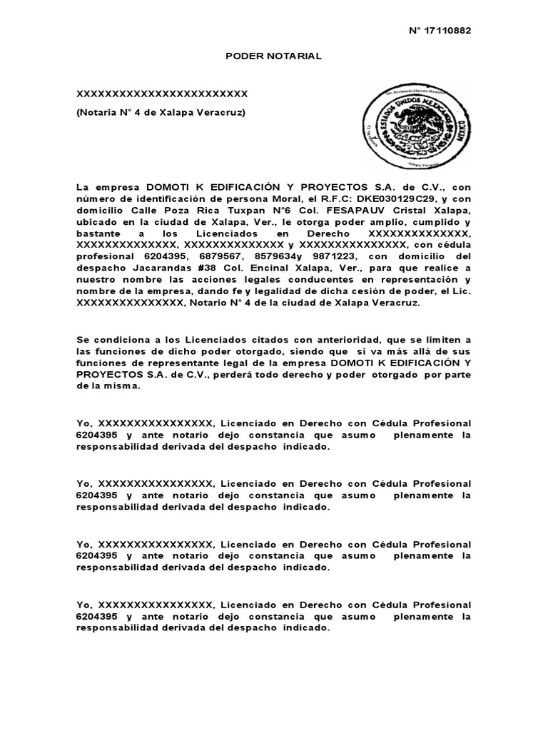 Otorgamiento de poder notarial a abogados para representación legal de ...