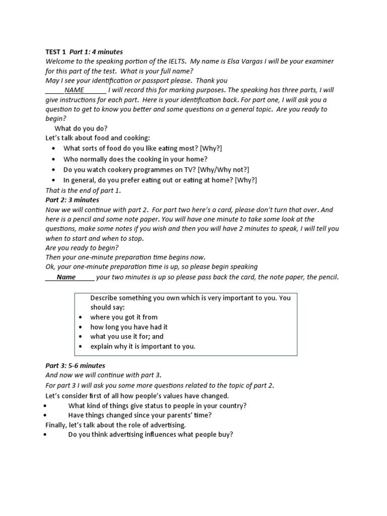 IELTS Speaking Test Sample Questions | PDF | International English ...