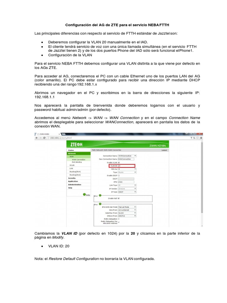 Router ZTE para NEBA | PDF | Red de área amplia | Dirección IP