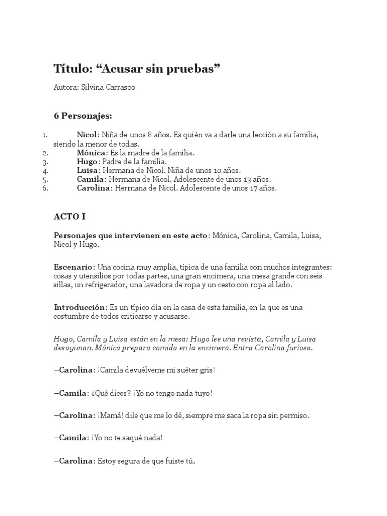 Obra de teatro: "Acusar sin pruebas" | PDF