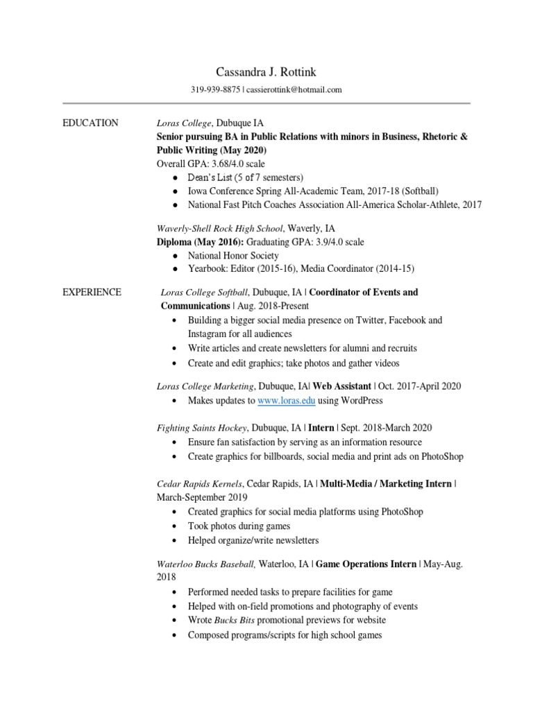 Cassandra Rottink Resume | PDF