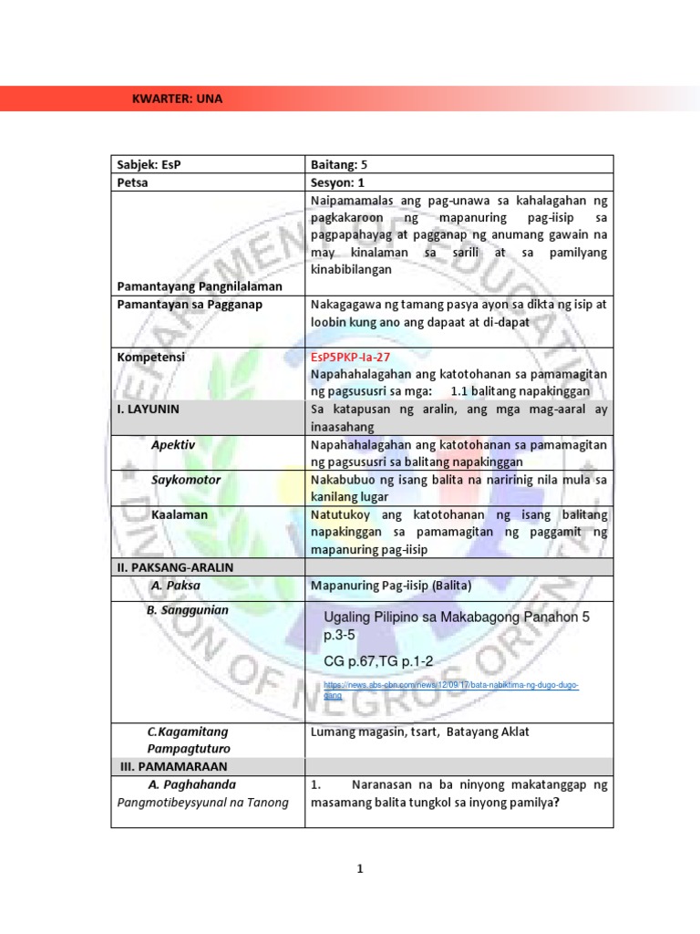 Esp Grade 5 1ST Quarter | PDF
