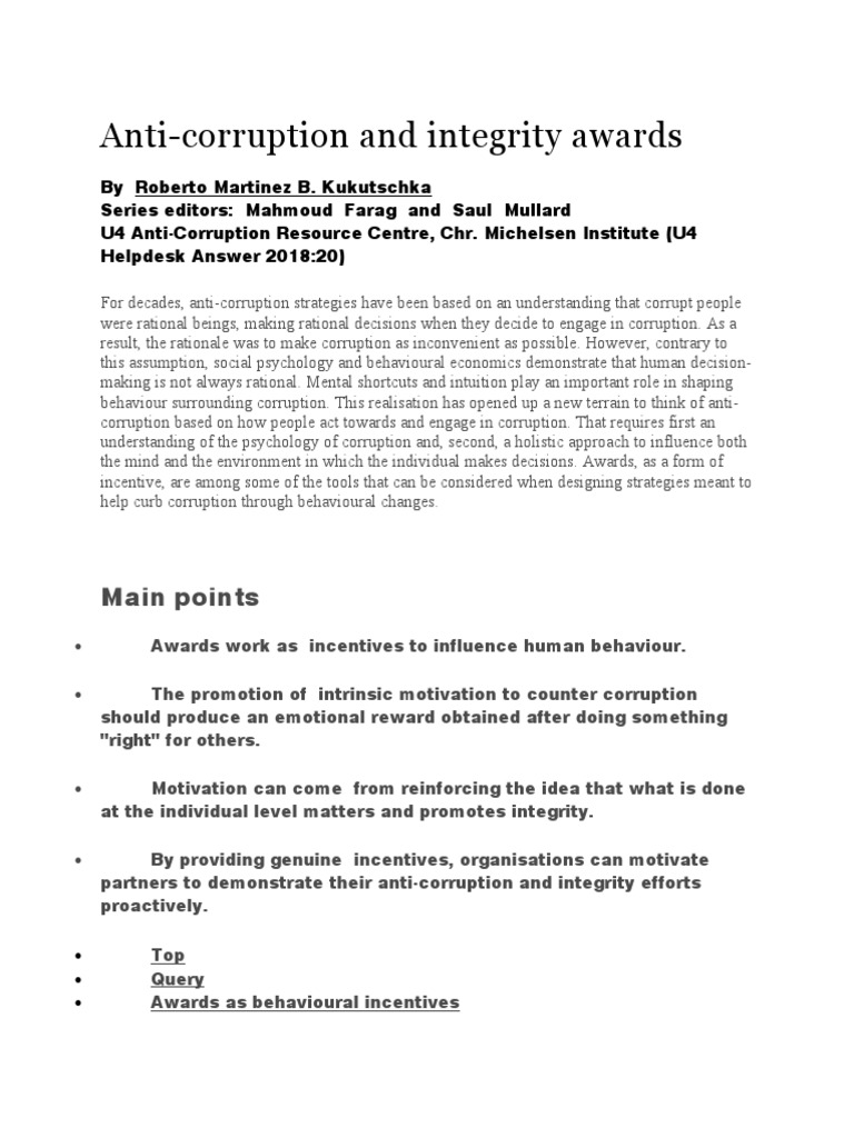 Incentives for Anti-Corruption Awards | PDF | Business Ethics | Incentive