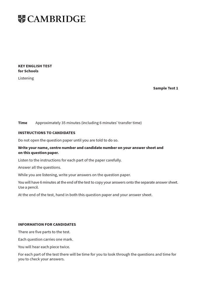 Complete Kfs Listening QP Test | PDF