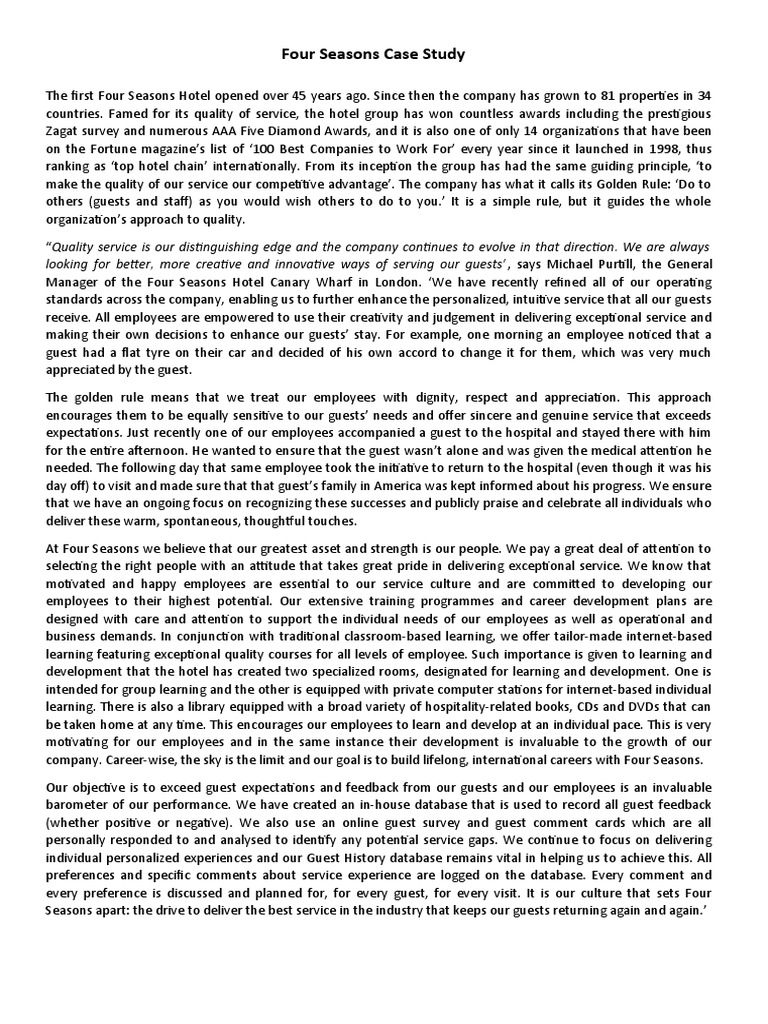 Four Seasons Case Study | PDF | Learning | Cognition