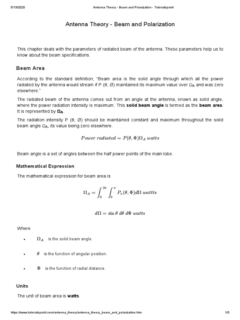 Antenna Theory - Beam and Polarization - Tutorialspoint | PDF ...