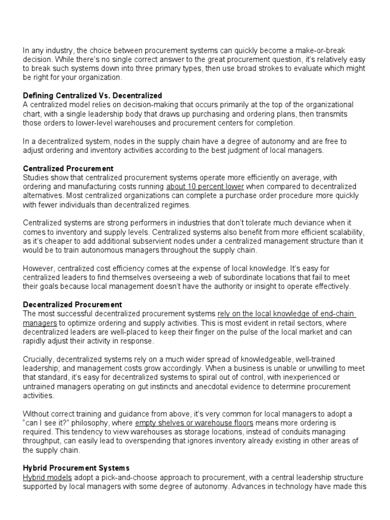 Centralize, Decentralized or Hybrid Purchasing | PDF | Procurement ...