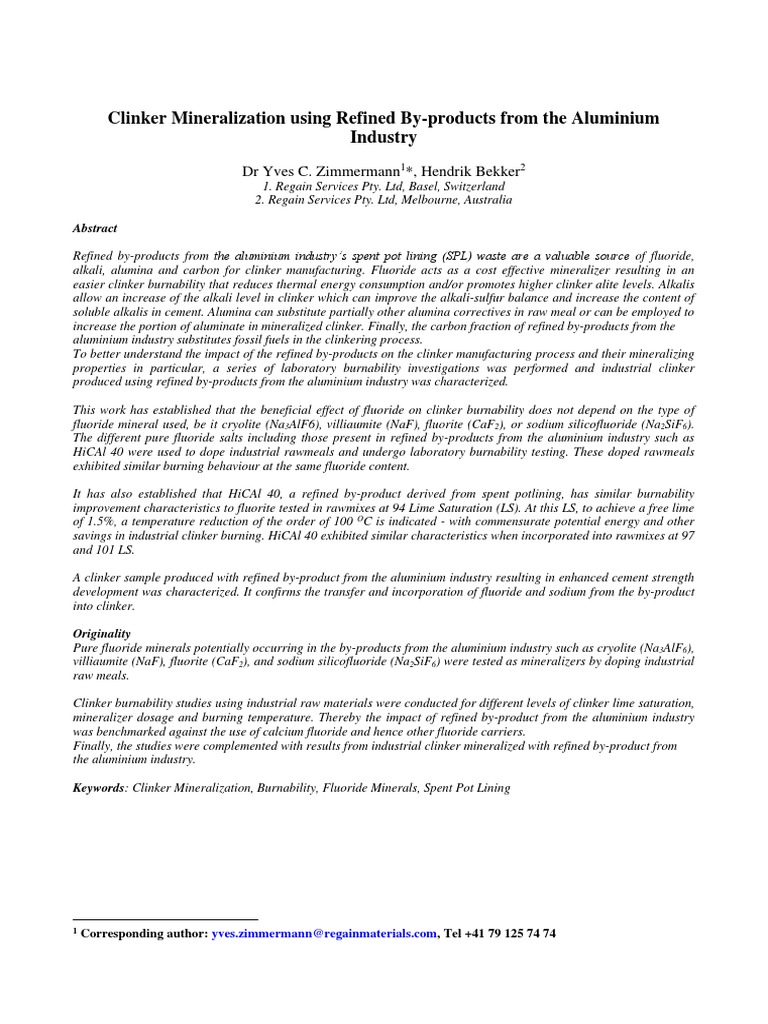 Clinker Mineralization with Aluminium By-products | PDF | Cement | Fluoride