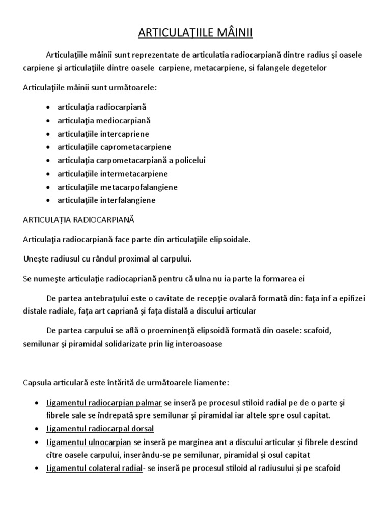 Articulatiile Mainii | PDF