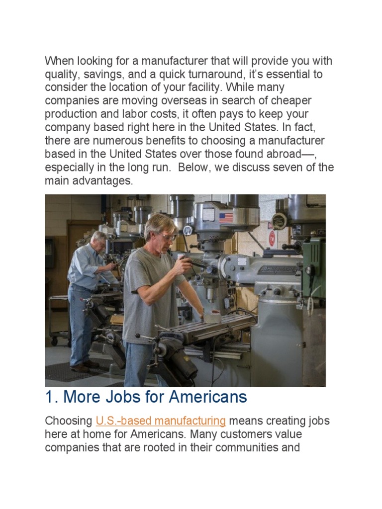 7 Benefits of Manufacturing | PDF | The United States | Offshoring