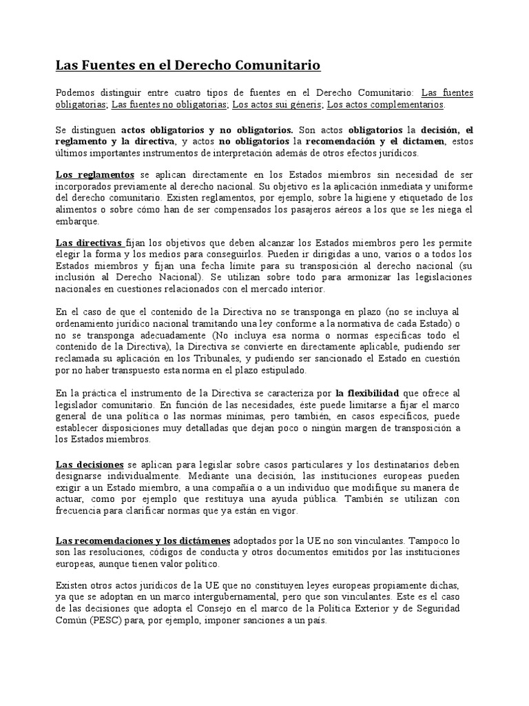 Fuentes Del Derecho Comunitario | PDF | Ley de la Unión Europea ...