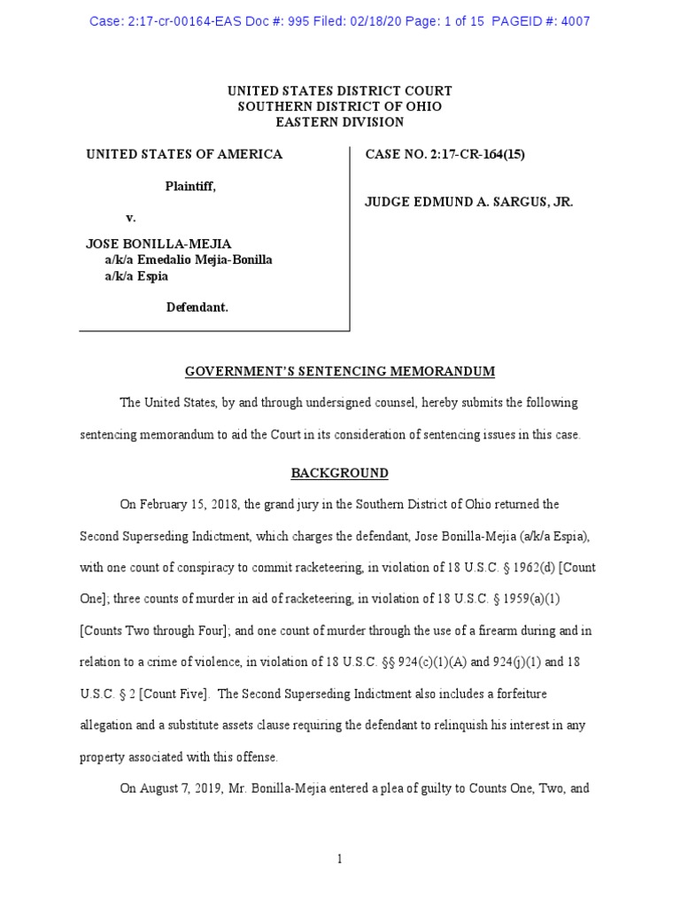 MS-13 Bonilla Sentencing Memo 2 | PDF | United States Federal ...