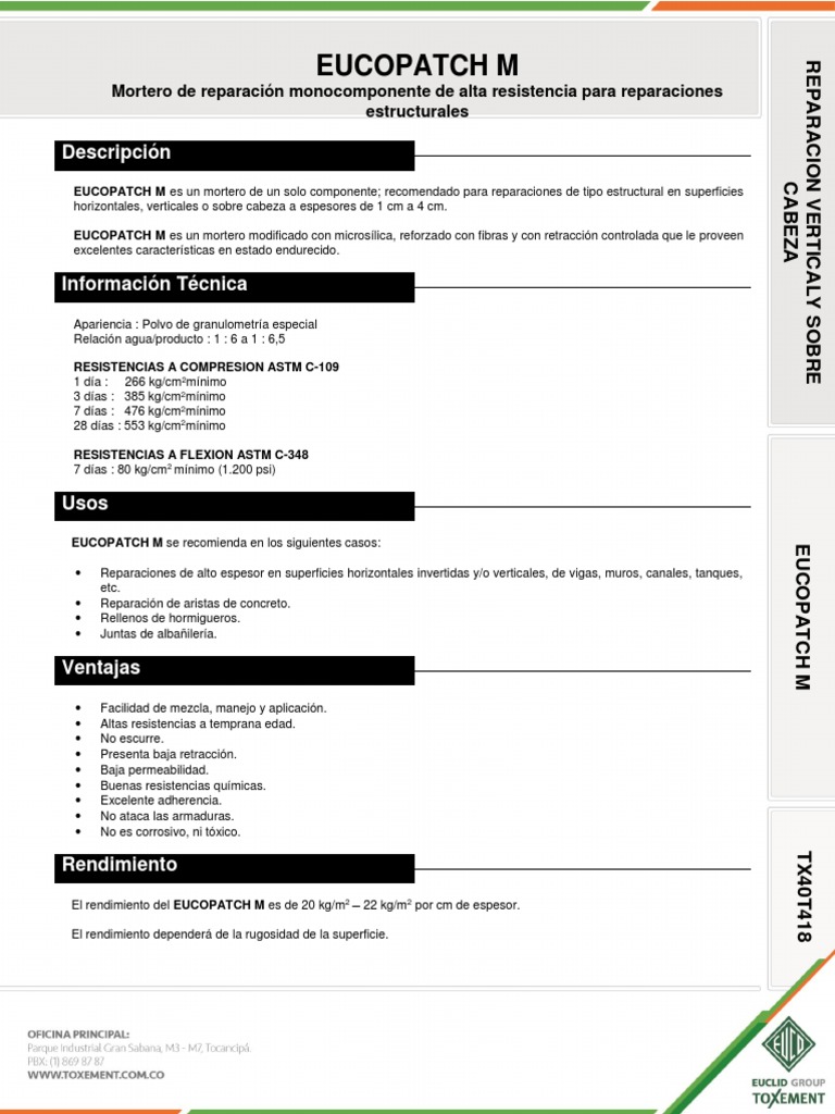 Eucopatch M | PDF | Hormigón | Agua