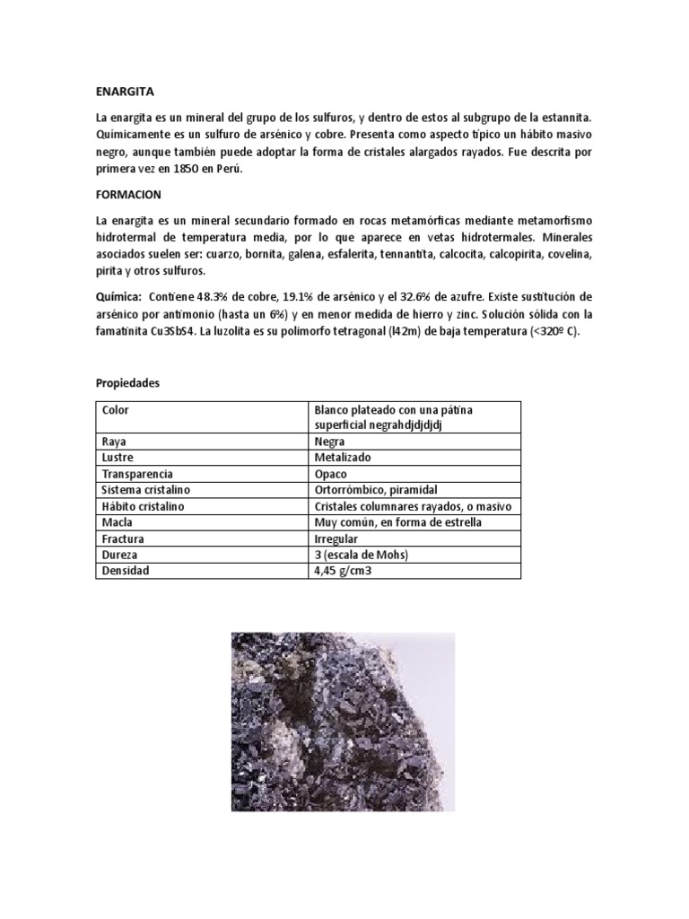 Enargita: Mineral Sulfuro de Cobre y Arsénico | PDF | Minerales ...
