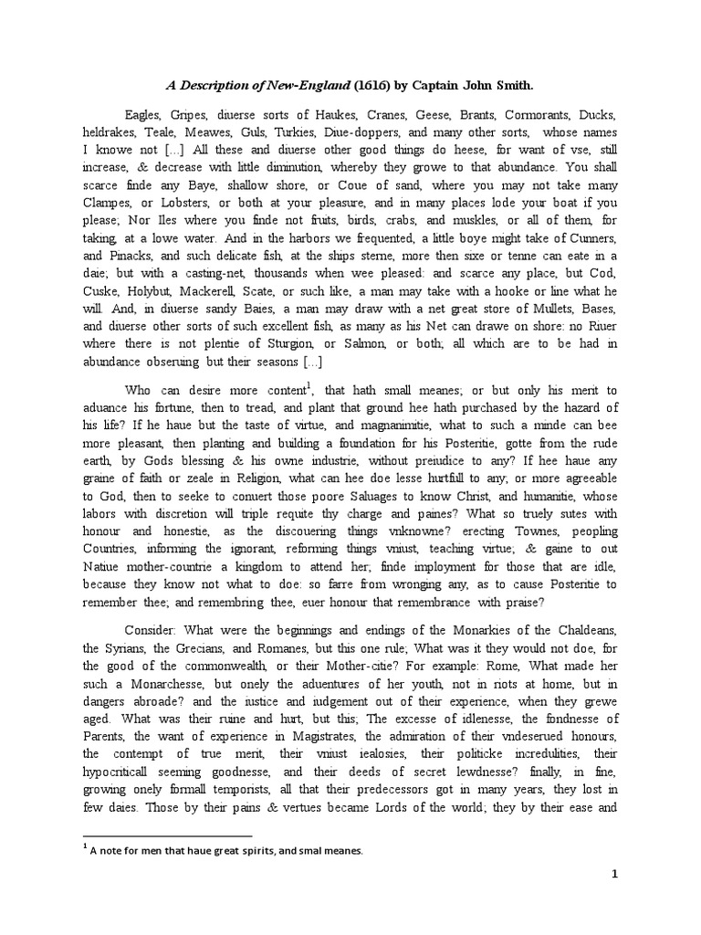 A Description of New-England (1616) by Captain John Smith | PDF