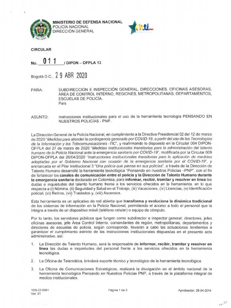 Circular No. 011 DIPON Del 290420 | PDF