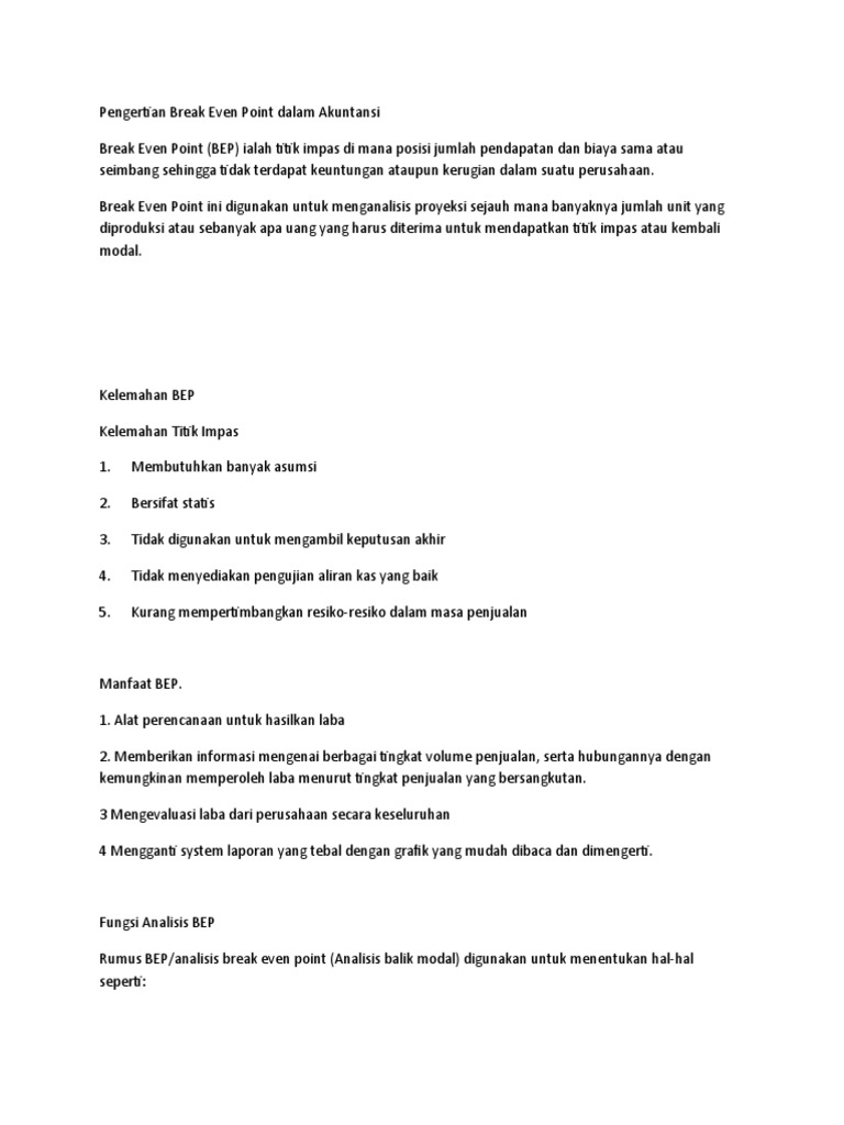 Definisi dan Manfaat Break Even Point | PDF