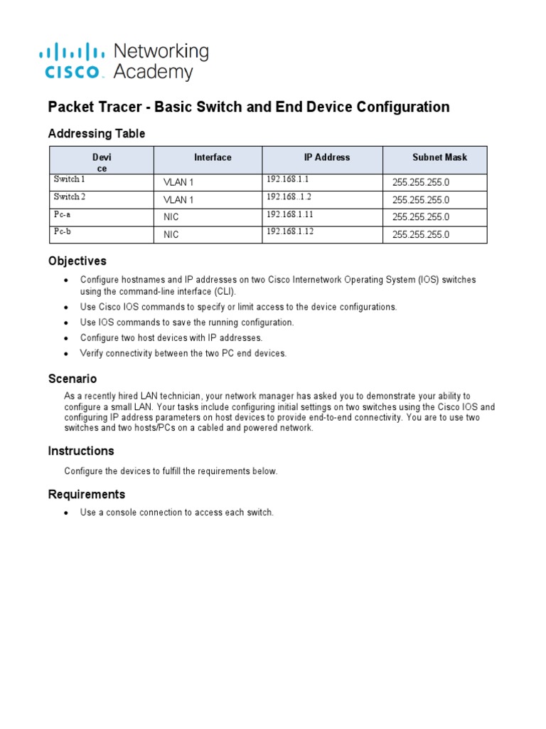 Basic Switch & Device Config in Packet Tracer | PDF | System Software ...