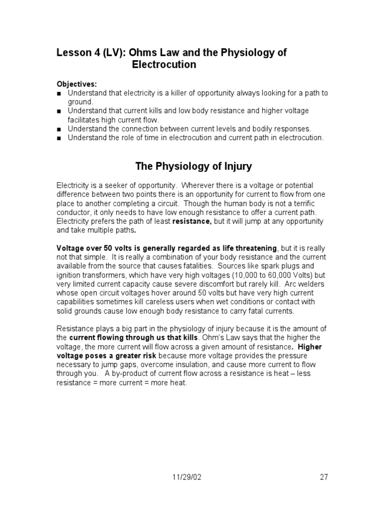 The Physiology of Electrocution: Understanding Ohm's Law and the Deadly ...