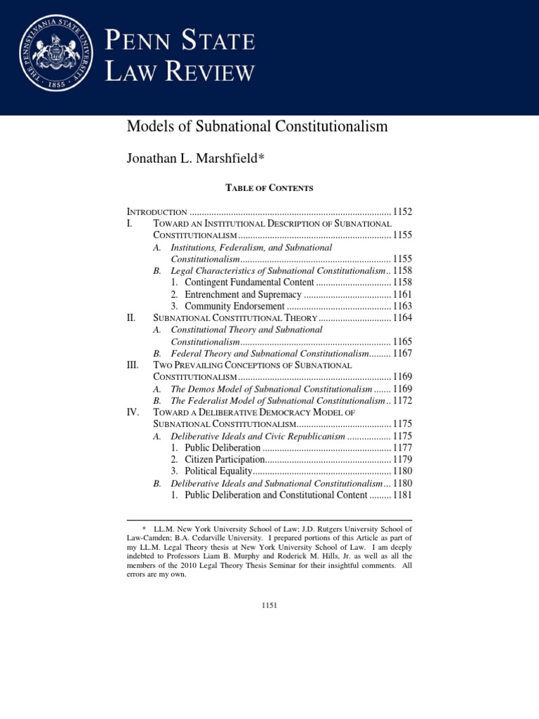 Models of Subnational Constitutionalism PDF | PDF | Federalism ...