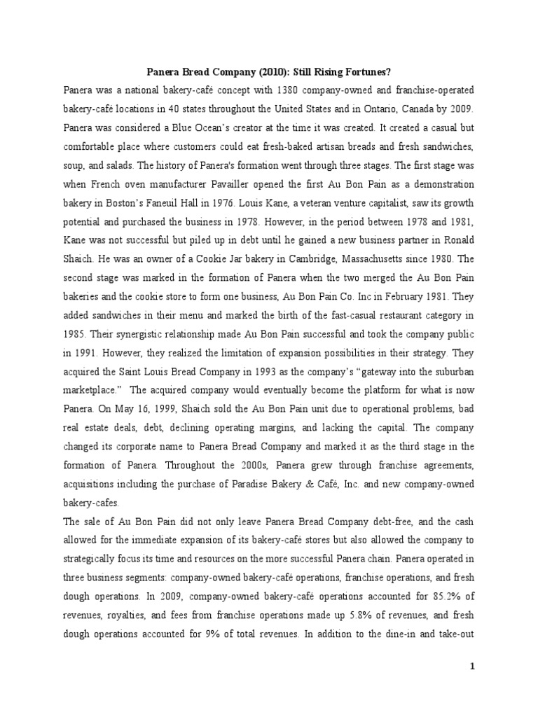 Panera Bread Company 2010 Still Rising Fortunes Pdf Economies