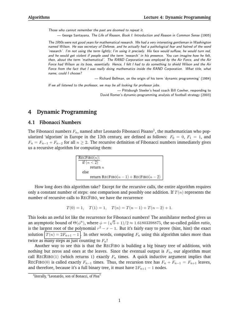 Algorithms Lecture 4 Dynamic Programming Pdf Dynamic Programming Time Complexity