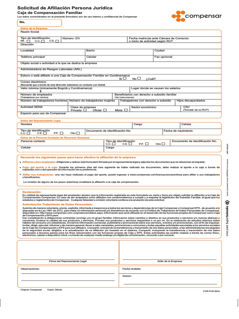 Formulario Caja Compensar Juridica | PDF | Salario | Gobierno