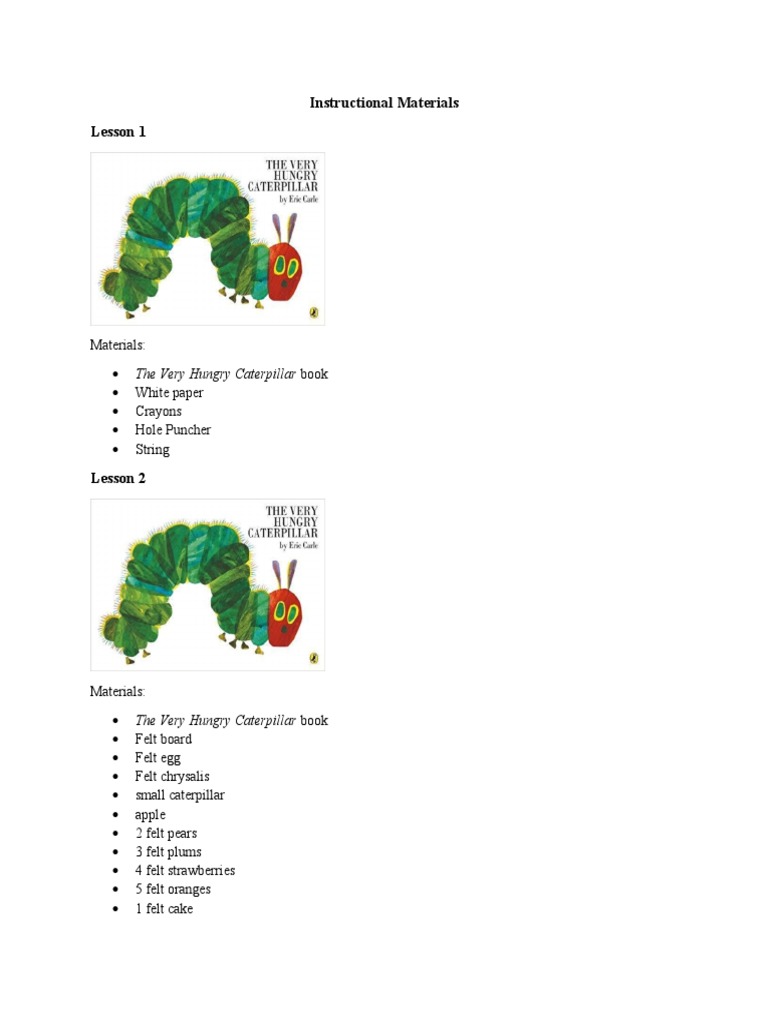 Very Hungry Caterpillar Lesson Materials | PDF