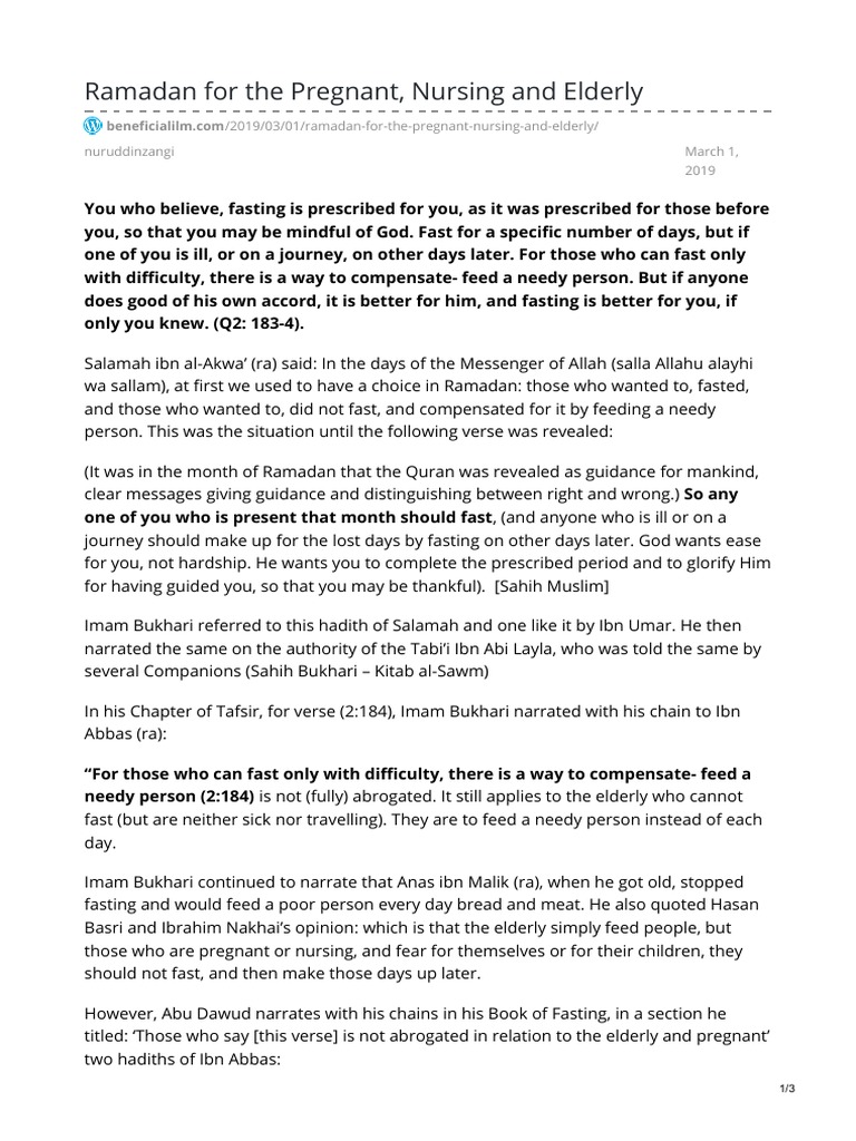 Ramadan For The Pregnant, Nursing and Elderly: Nuruddinzangi March 1 ...
