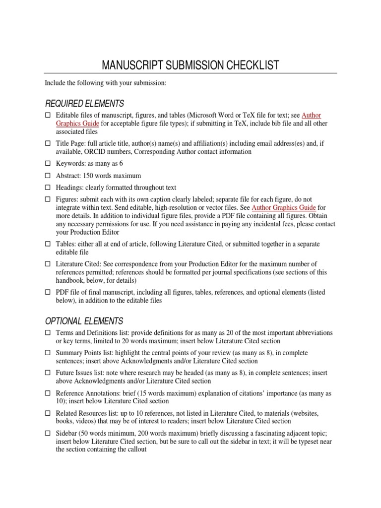 Manuscript Submission Checklist: Required Elements | PDF | Te X | Computing