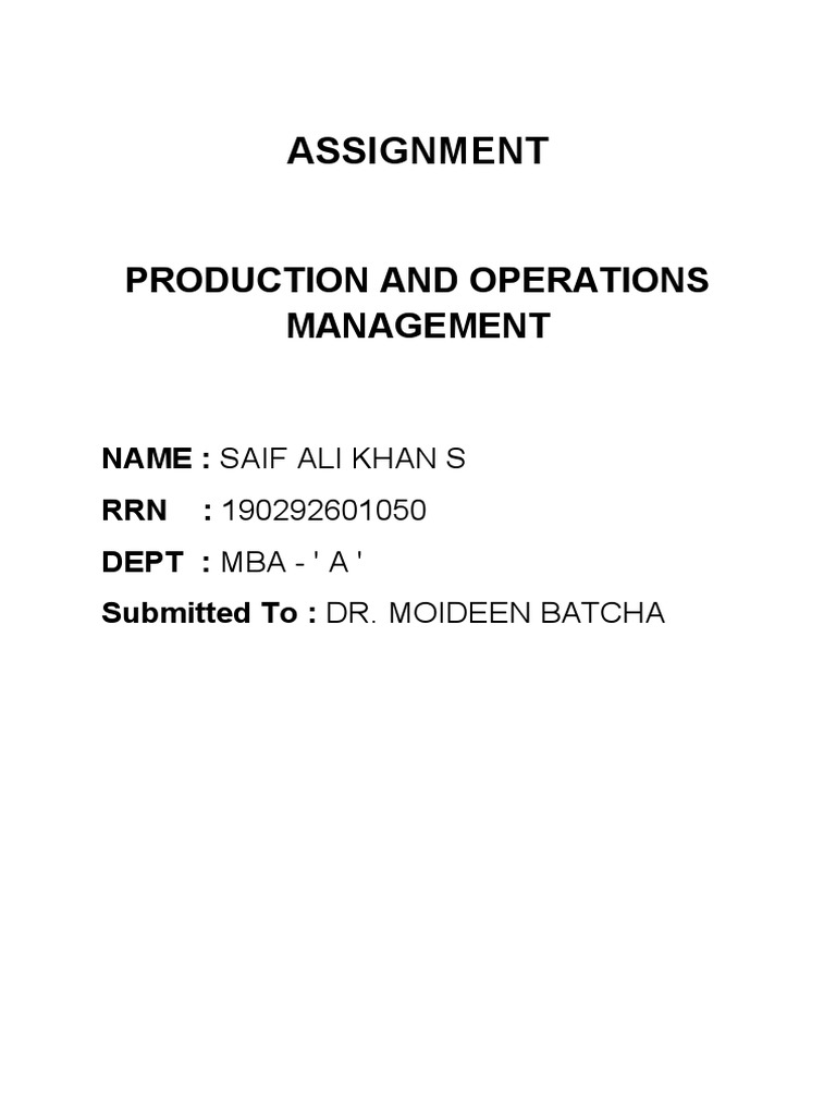 Production and Operations Management Assignment | PDF | Production And ...