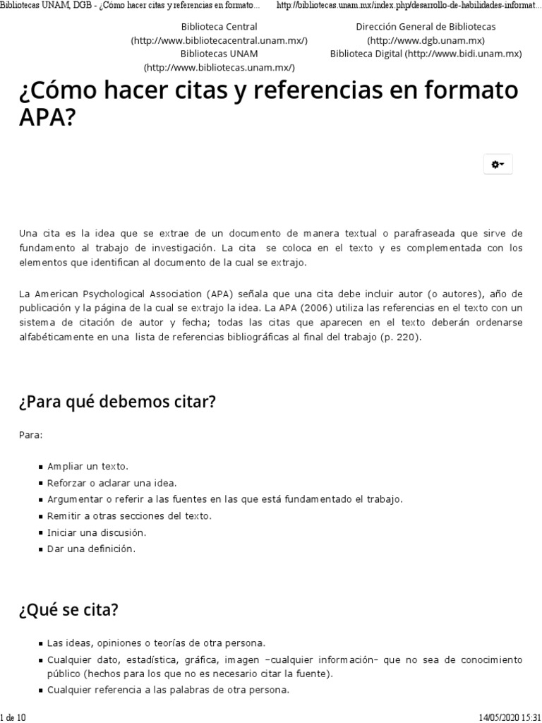 Bibliotecas UNAM, DGB - ¿Cómo Hacer Citas y Referencias en Formato APA ...