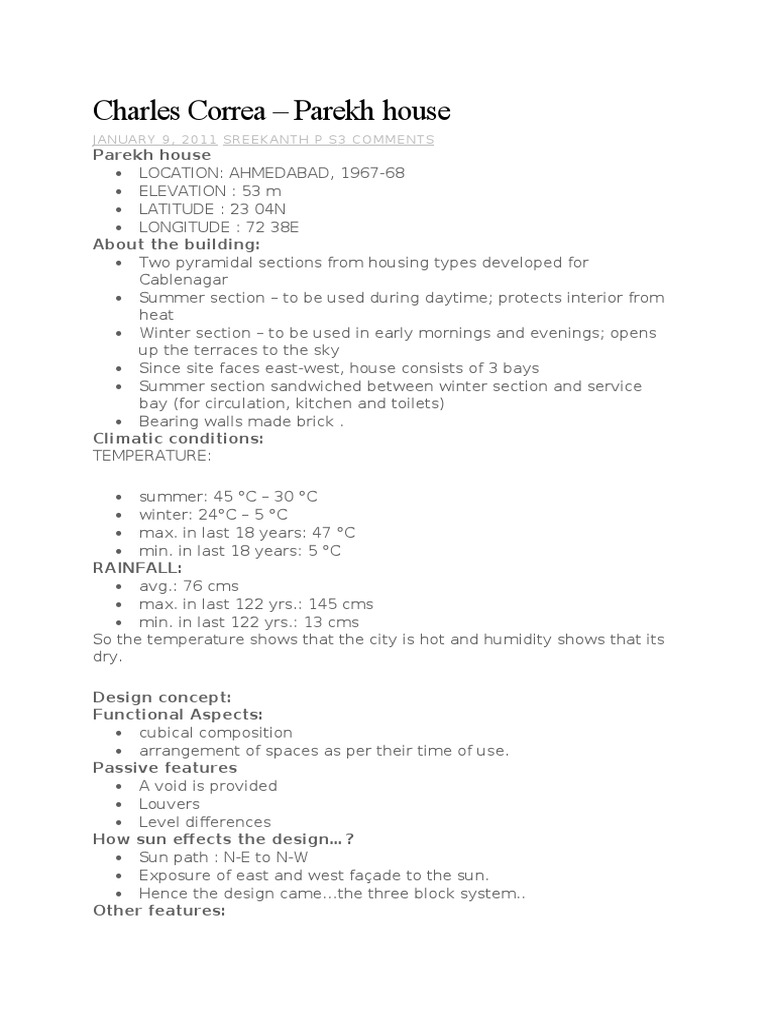 Charles Correa - Parekh House | PDF