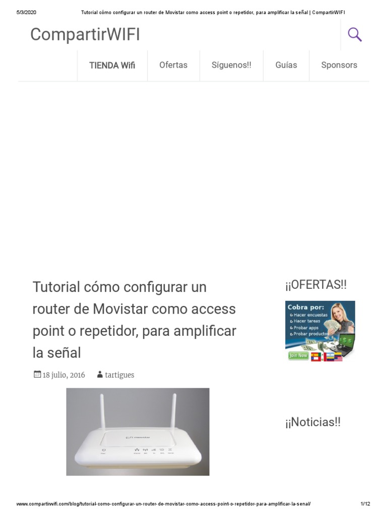 Tutorial Cómo Configurar Un Router de Movistar Como Access Point o Repetidor, para Amplificar La ...
