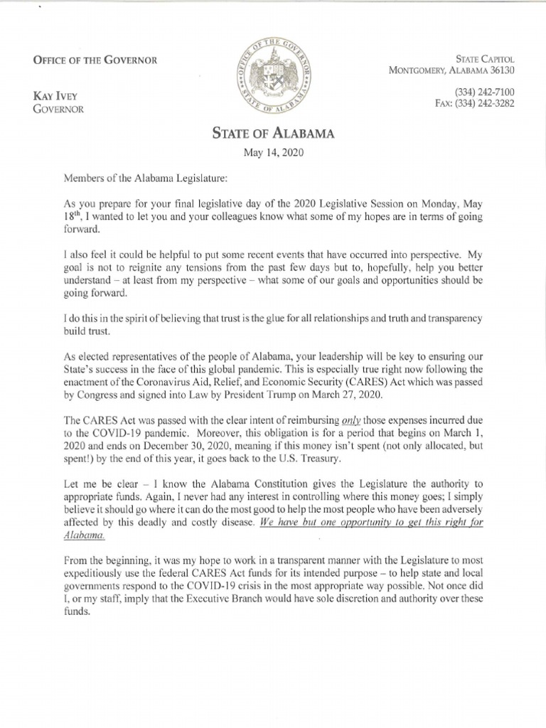 Letter To The Alabama Legislature | PDF