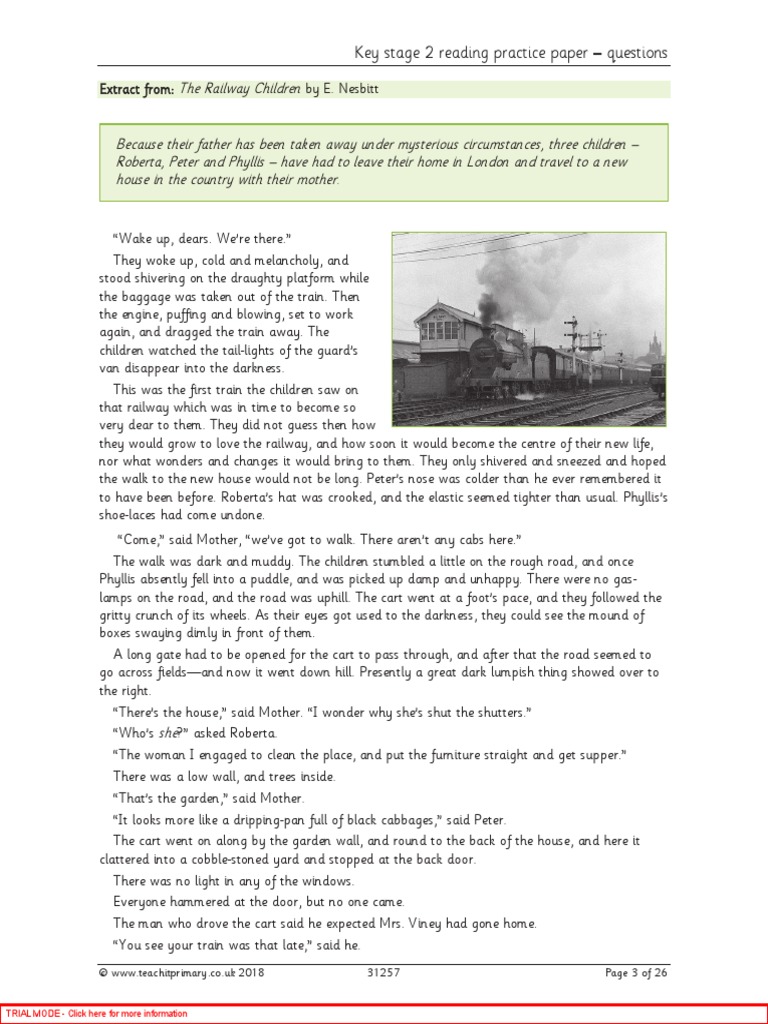 The Railway Children: Key Stage 2 Reading Practice Paper - Questions | PDF