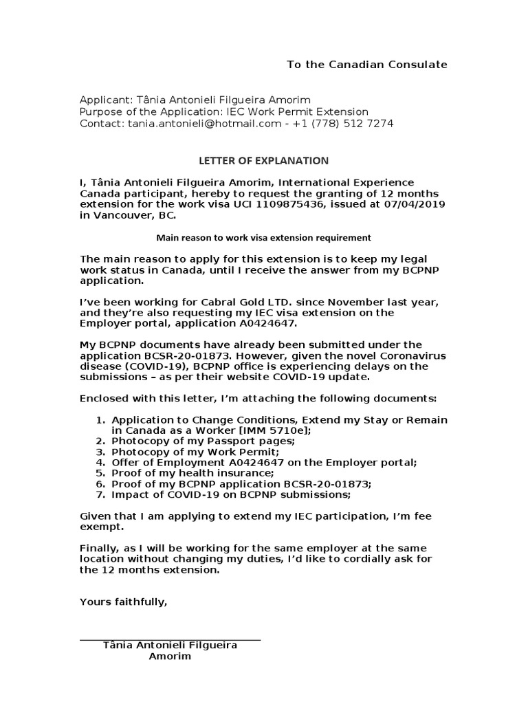 Letter of Explanation: Applicant: Tânia Antonieli Filgueira Amorim ...