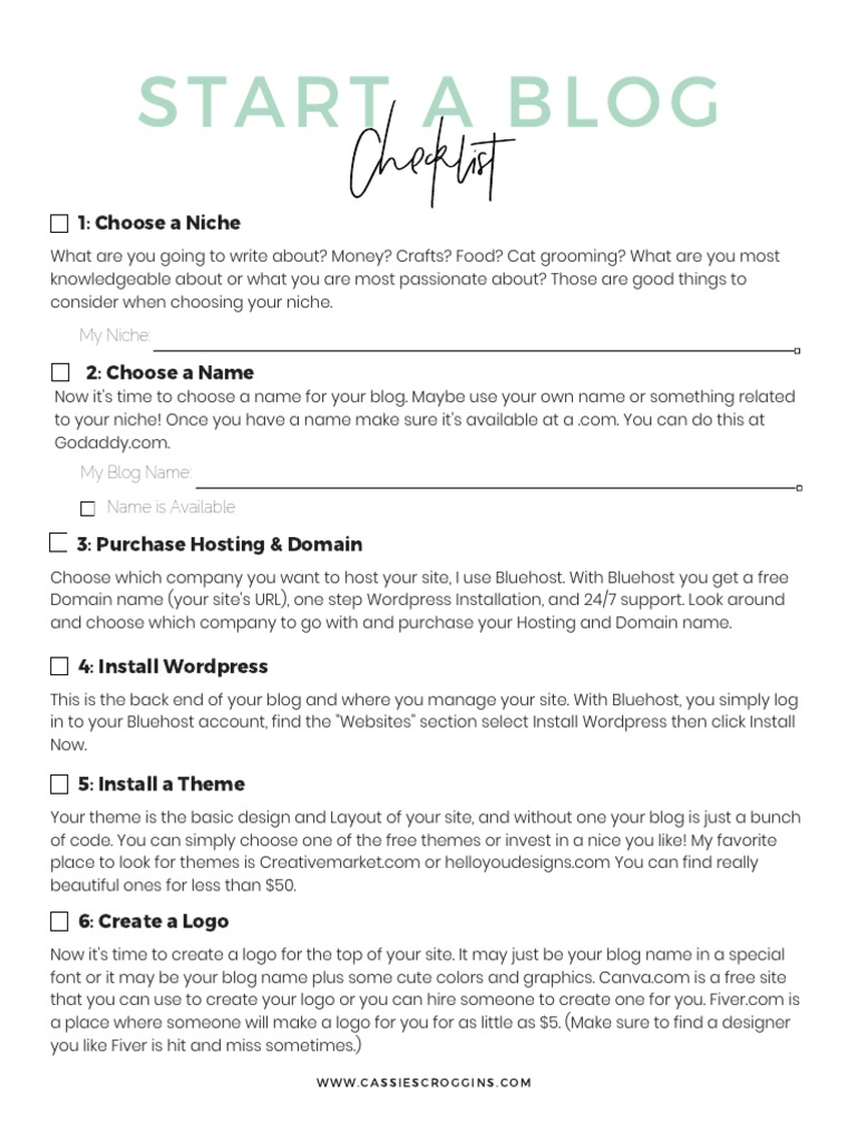 Start A Blog: Checklist | PDF | Word Press | Blog