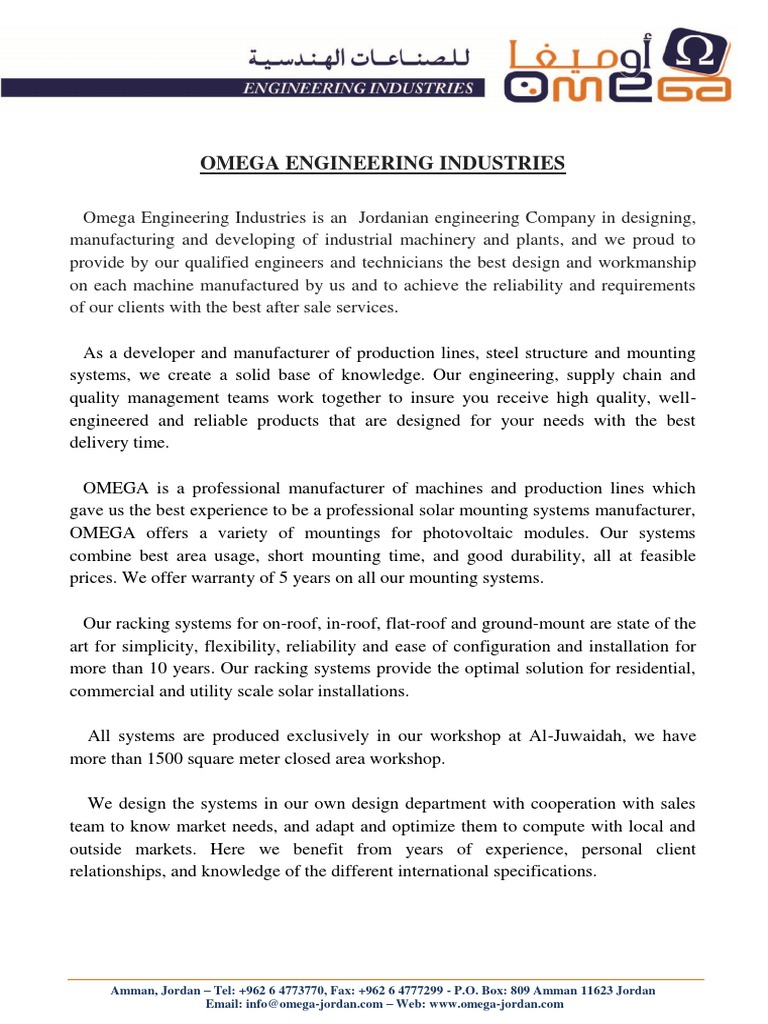 Omega Engineering Industries Solar Mounting Systems | PDF | Engineering ...