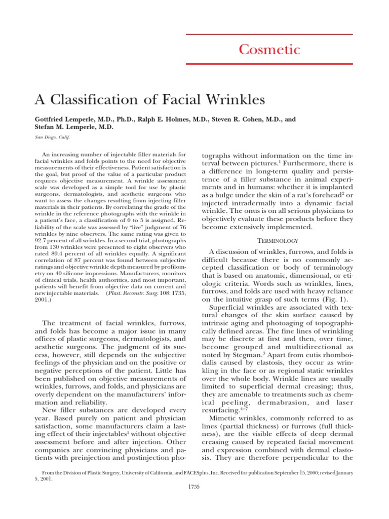 Lemperle Scale for Facial Wrinkle Assessment | PDF | Wrinkle | Human ...